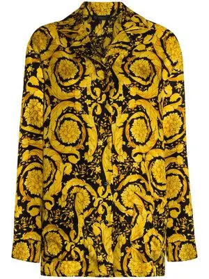 Versace Baroque-print Pajama Shirt - Black
