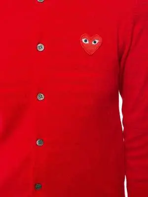 Play Comme Des Garcon Logo Embroidered Buttoned Cardigan - Red
