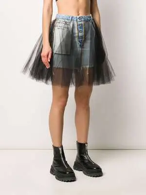 BEN TAVERNITI UNRAVEL PROJECT Tulle Denim Skirt