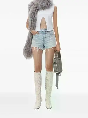 Alexander Wang High-waisted Logo Print Denim Shorts - Blue