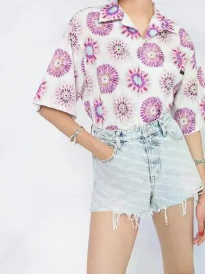 Alexander Wang High-waisted Logo Print Denim Shorts - Blue