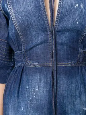 Dsquared2 Denim Dress With V-neck And Belted Waist