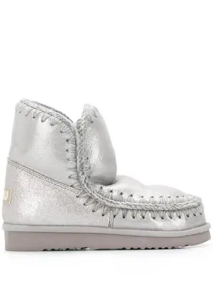Mou Crochet Trim Snow Boots - Silver
