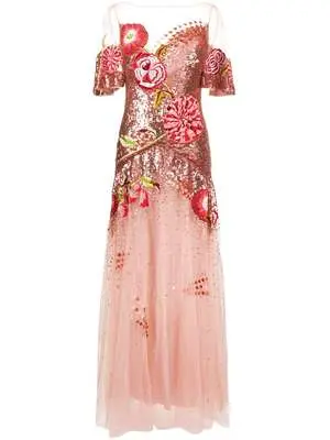 TEMPERLEY LONDON Floral-embroidered Sequin Tulle Gown - Pink