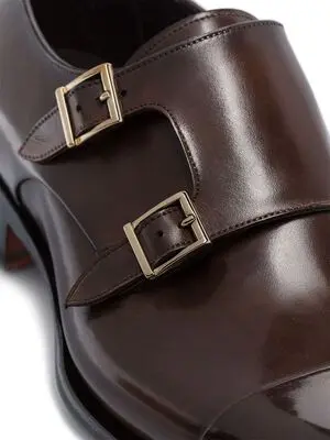Santoni Double Strap Leather Monk Shoes - Brown