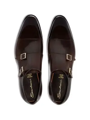 Santoni Double Strap Leather Monk Shoes - Brown