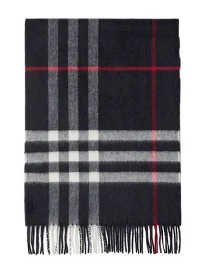 Burberry Fringed Check Cashmere Scarf - Blue