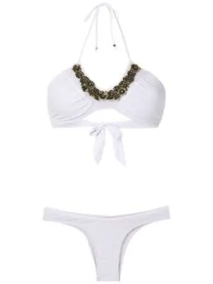 AMIR SLAMA Floral Appliqué Bikini Set - White