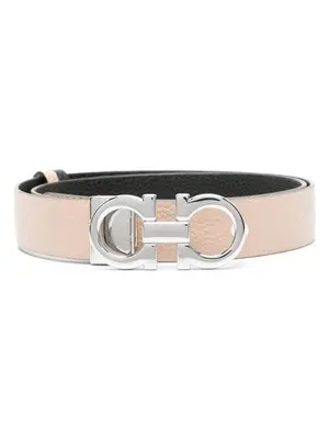 FERRAGAMO Double Gancini Leather Belt - Neutrals