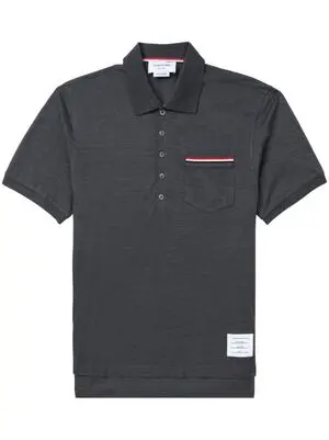 Thom Browne Piqué Polo With Rwb Pocket Trim - Grey