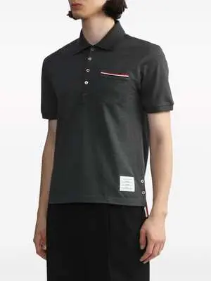 Thom Browne Piqué Polo With Rwb Pocket Trim - Grey