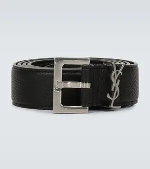 Saint Laurent Slim Grained Leather Belt - Black