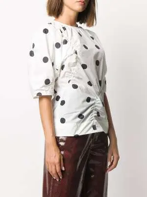 GANNI Polka Dot Gathered Blouse
