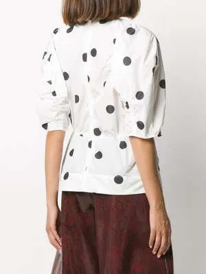 GANNI Polka Dot Gathered Blouse