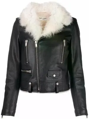 Saint Laurent Shearling Collar Biker Jacket - Black