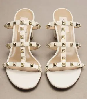 Valentino Garavani Rockstud Spike Leather Sandals - White