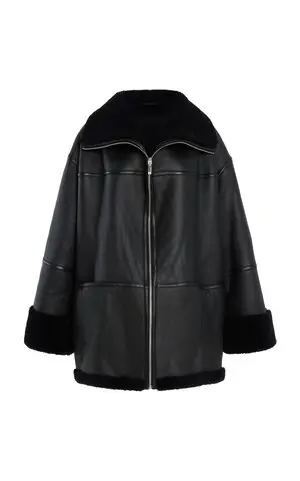 TOTEME Menfi Oversized Shearling Coat - Black