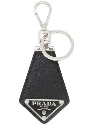 Prada Triangle-logo Leather Keychain - Black