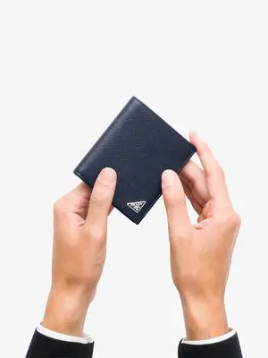 Prada Logo Plaque Bi-fold Wallet - Blue