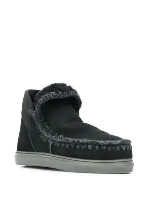 Mou Crochet Stitch-trim Boots - Black