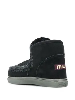 Mou Crochet Stitch-trim Boots - Black