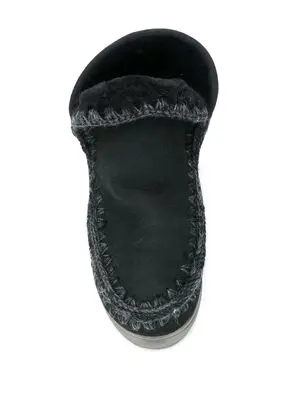 Mou Crochet Stitch-trim Boots - Black