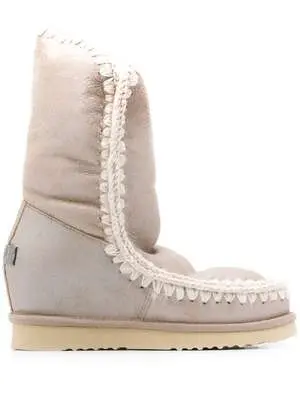 Mou Crochet Stitch-trim Wedge Boots
