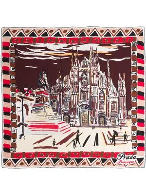 Prada Pittoresque Milan Silk Foulard - Red