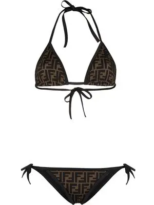 Fendi Ff-print Triangle Bikini - Brown
