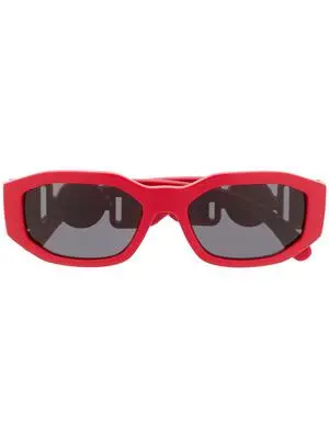 Versace Logo Plaque Rectangular Sunglasses - Red