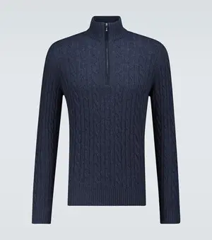 Loro Piana Mezzocollo Treccia Cashmere Sweater - Blue