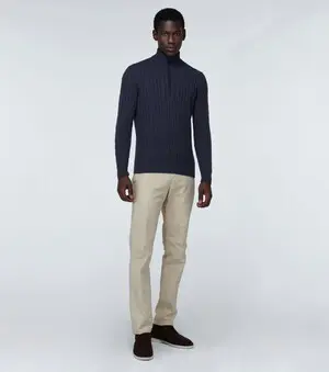 Loro Piana Mezzocollo Treccia Cashmere Sweater - Blue