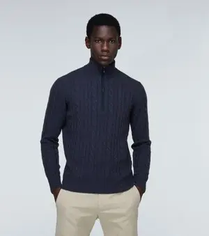 Loro Piana Mezzocollo Treccia Cashmere Sweater - Blue