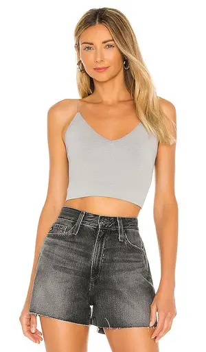 Free People Ribbed V Neck Brami Tank In Grey