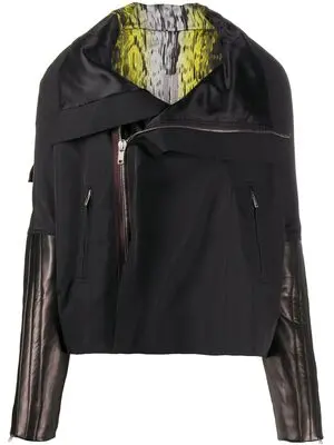 Rick Owens Leather Sleeve Zipped Jacket - Black