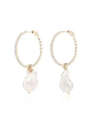 Mateo 14kt Diamond Pearl Hoop Earrings - Gold