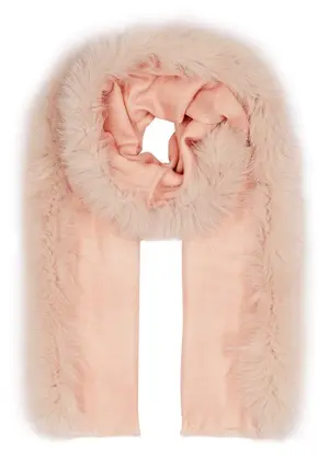 AMA PURE Brown Fur-trimmed Wool Scarf Pink