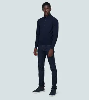 Zegna Triple Stitch Leather Sneakers - Blue