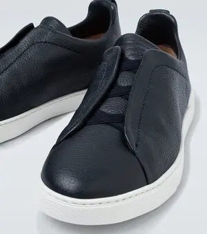 Zegna Triple Stitch Leather Sneakers - Blue
