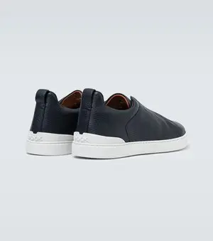 Zegna Triple Stitch Leather Sneakers - Blue