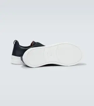 Zegna Triple Stitch Leather Sneakers - Blue
