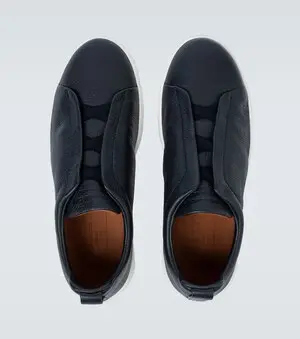 Zegna Triple Stitch Leather Sneakers - Blue