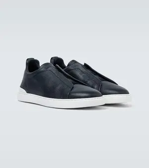 Zegna Triple Stitch Leather Sneakers - Blue