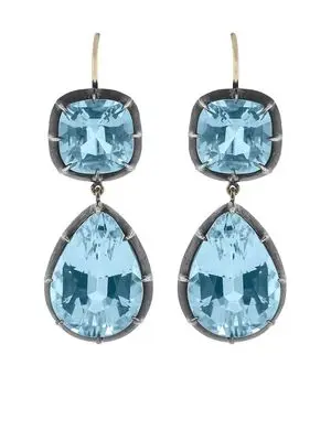 Fred Leighton 18kt Gold Double Drop Topaz Earrings - Blue