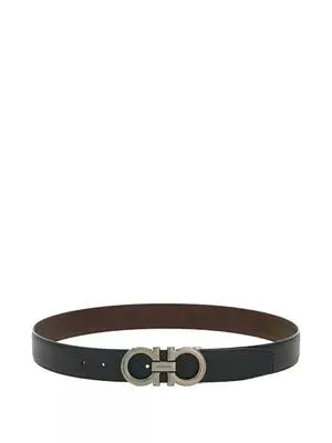 FERRAGAMO Gancini Buckle Leather Belt - Black
