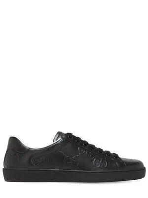 Gucci New Ace Gg Embossed Leather Sneakers - Black