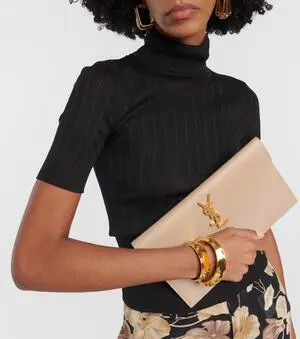 Saint Laurent Uptown Leather Clutch - Beige