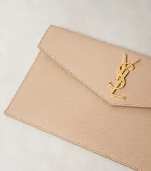 Saint Laurent Uptown Leather Clutch - Beige