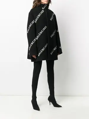 Balenciaga All-Over Logo A-Line Coat - Black | Editorialist