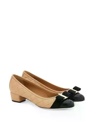 FERRAGAMO Vara Quilted Leather Pumps - Neutrals
